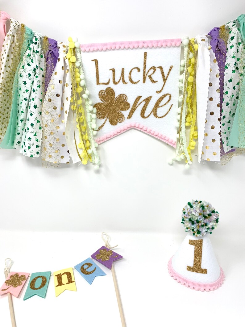 Lucky One Birthday Banner Cake Topper Girls 1st Birthday | Etsy