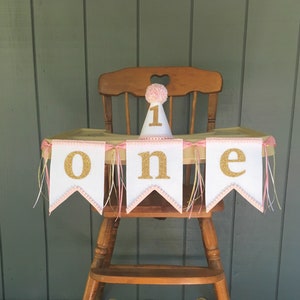 Girls First Birthday Hat - One High Chair Banner - 1st Birthday Hat ...