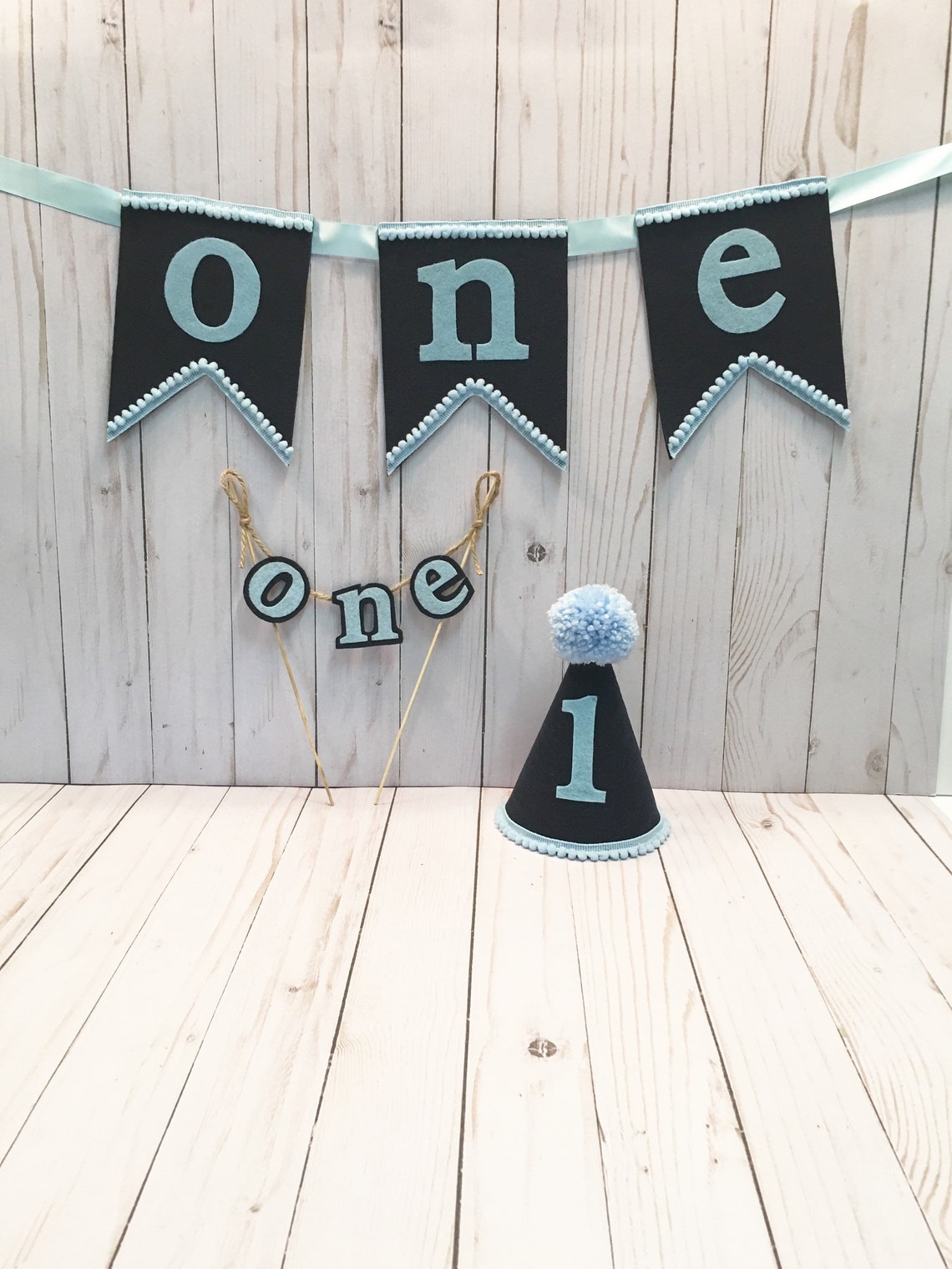 Boys 1st Birthday Hat Banner and Cake Topper - First Birthday Party Hat ...