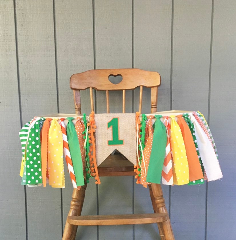 Boys First Birthday High Chair Banner - Orange and Green High Chair ...