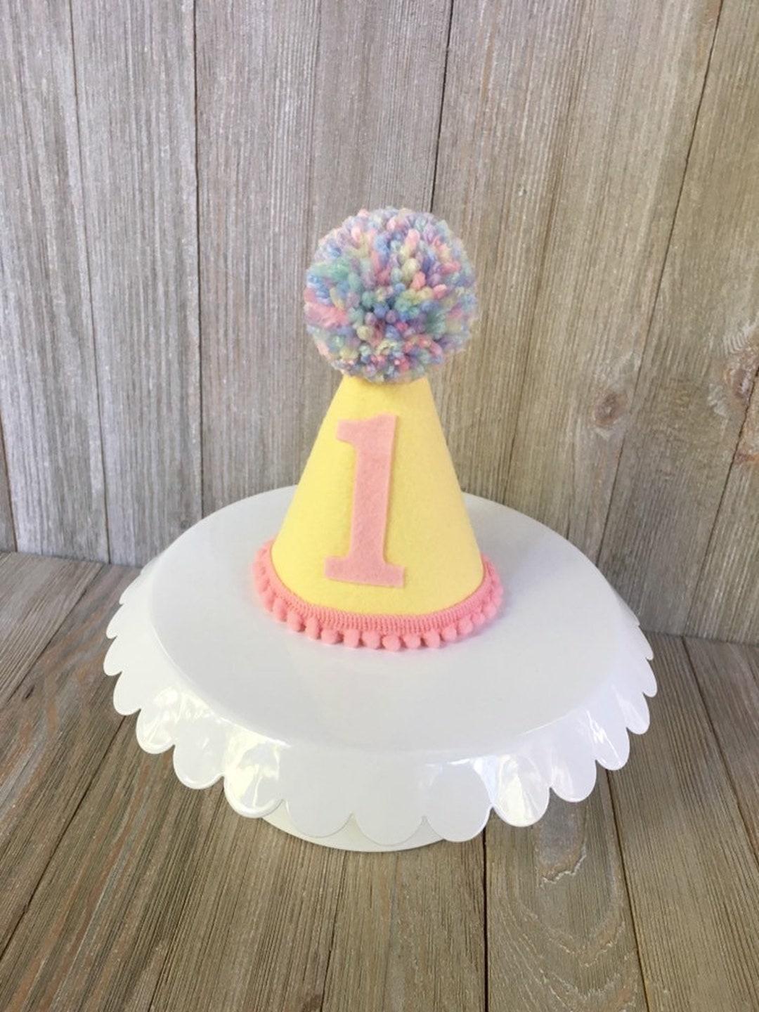 Girls First Birthday Hat - 1st Birthday Hat - Yellow and Pink - First ...