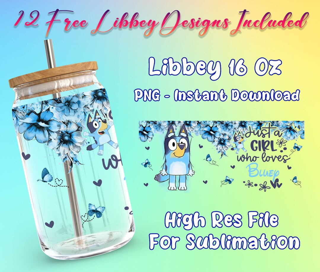 Blue Dog 16 Oz Libbey Glass Can Wrap PNG, Cartoon Libbey Glass Can Sublimation PNG, Cartoon ...