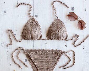 Brazilian Crochet Swimsuit in Yellow Women Crochet Bathing | Etsy