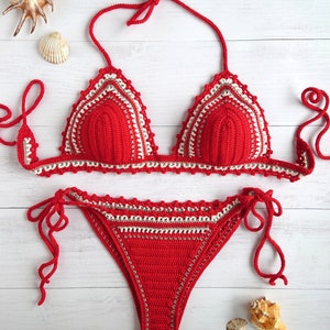 Crochet Bikini Red High Hip Brazilian Crochet Swimsuit, Cheeky Crochet ...