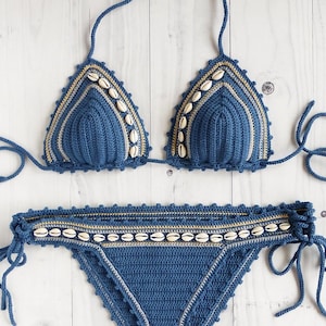 Crochet Bikini Set With Sea Shells Bohemian Crochet Swimwear | Etsy