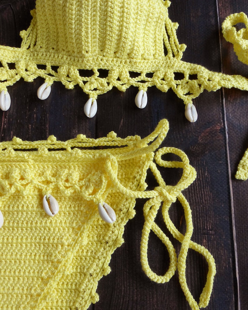 Brazilian Crochet Bikini With Sea Shells, Bohemian Crochet Swimsuit ...