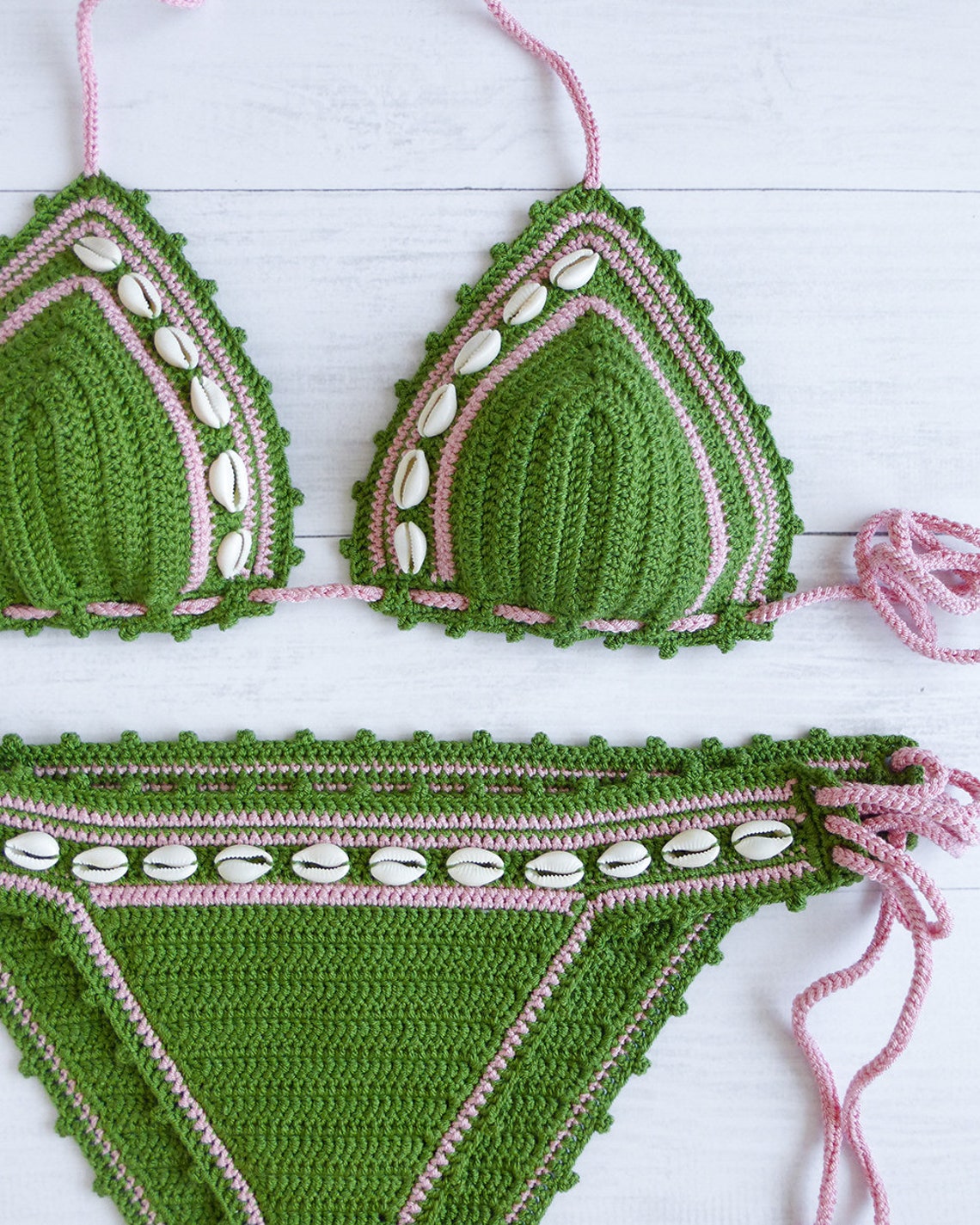 Seashell Crochet Bikini Set Two Tone Swimsuit Crochet, Crochet Swimwear ...