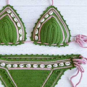 Seashell Crochet Bikini Set Two Tone Swimsuit Crochet, Crochet Swimwear ...