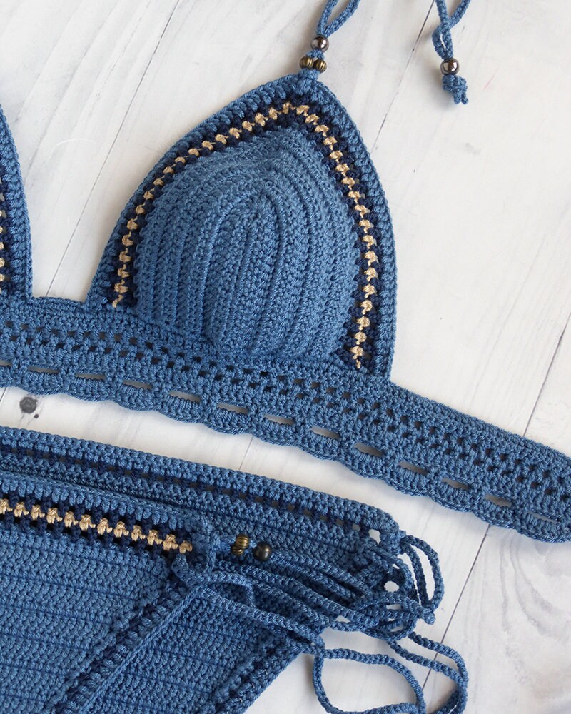 Beaded Bohemian Crochet Swimsuit Full Coverage Crochet Bikini | Etsy