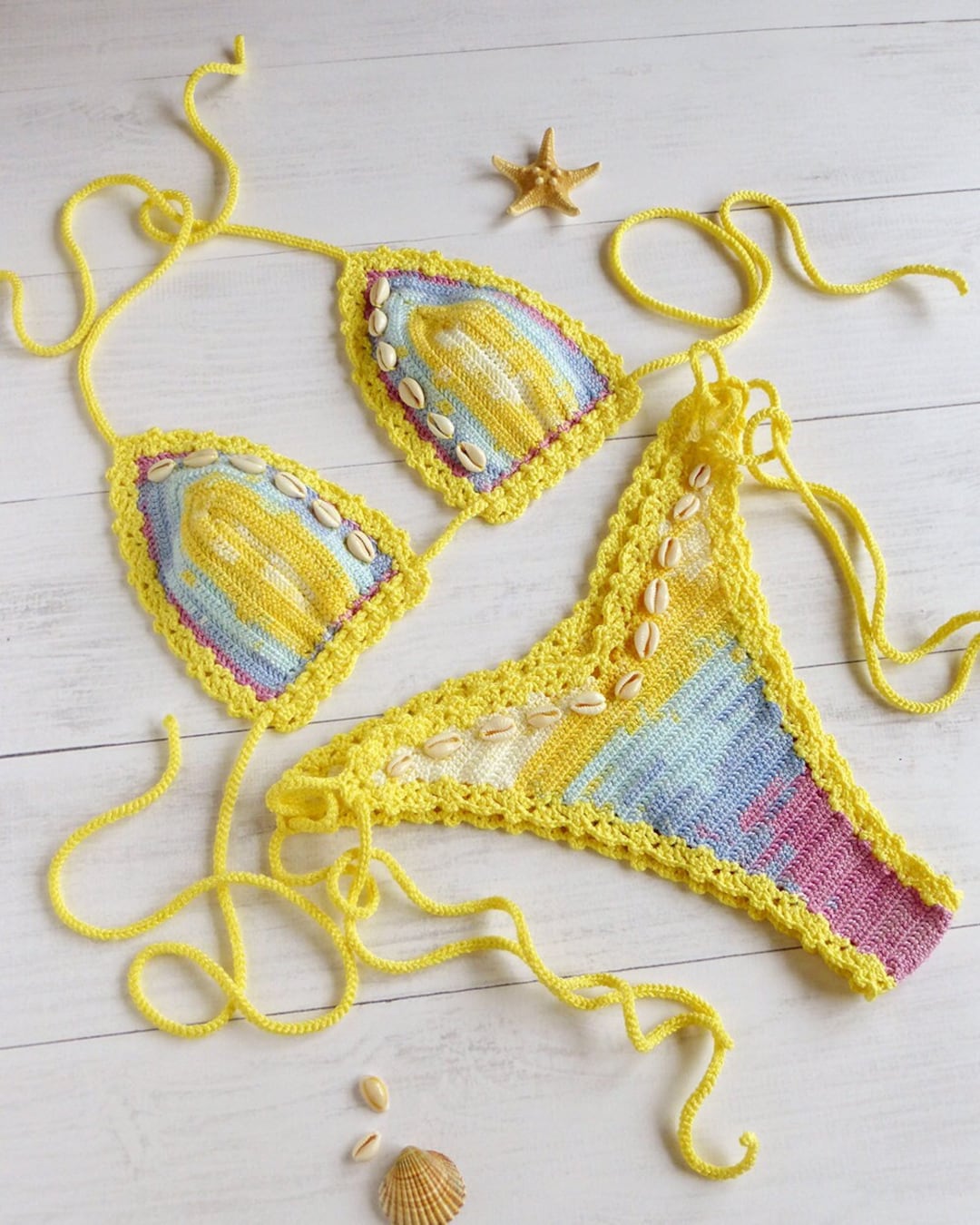 Brazilian High Hip Crochet Bikini With Seashells, Cheeky High Leg ...