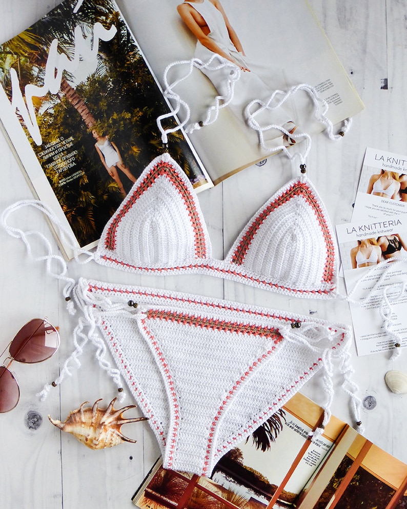 White Crochet Swimsuit, Crochet Bathing Suit, 2 Piece Bikini, Bohemian ...