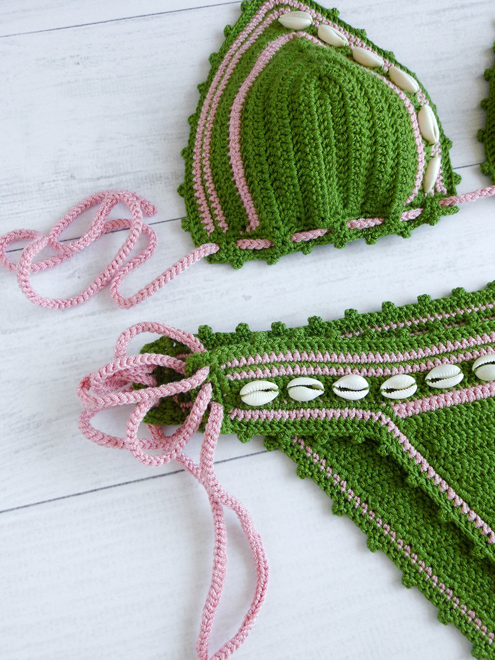 Seashell Crochet Bikini Set Two Tone Swimsuit Crochet, Crochet Swimwear ...