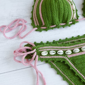 Seashell Crochet Bikini Set Two Tone Swimsuit Crochet, Crochet Swimwear ...