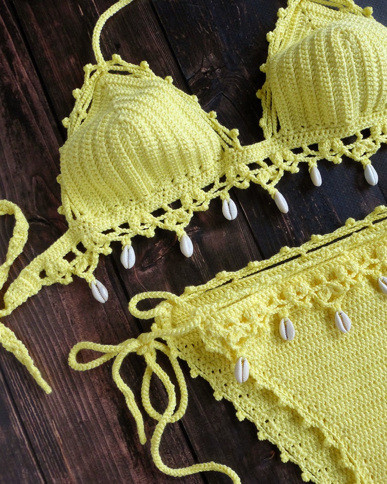 Brazilian Crochet Bikini With Sea Shells Bohemian Crochet - Etsy
