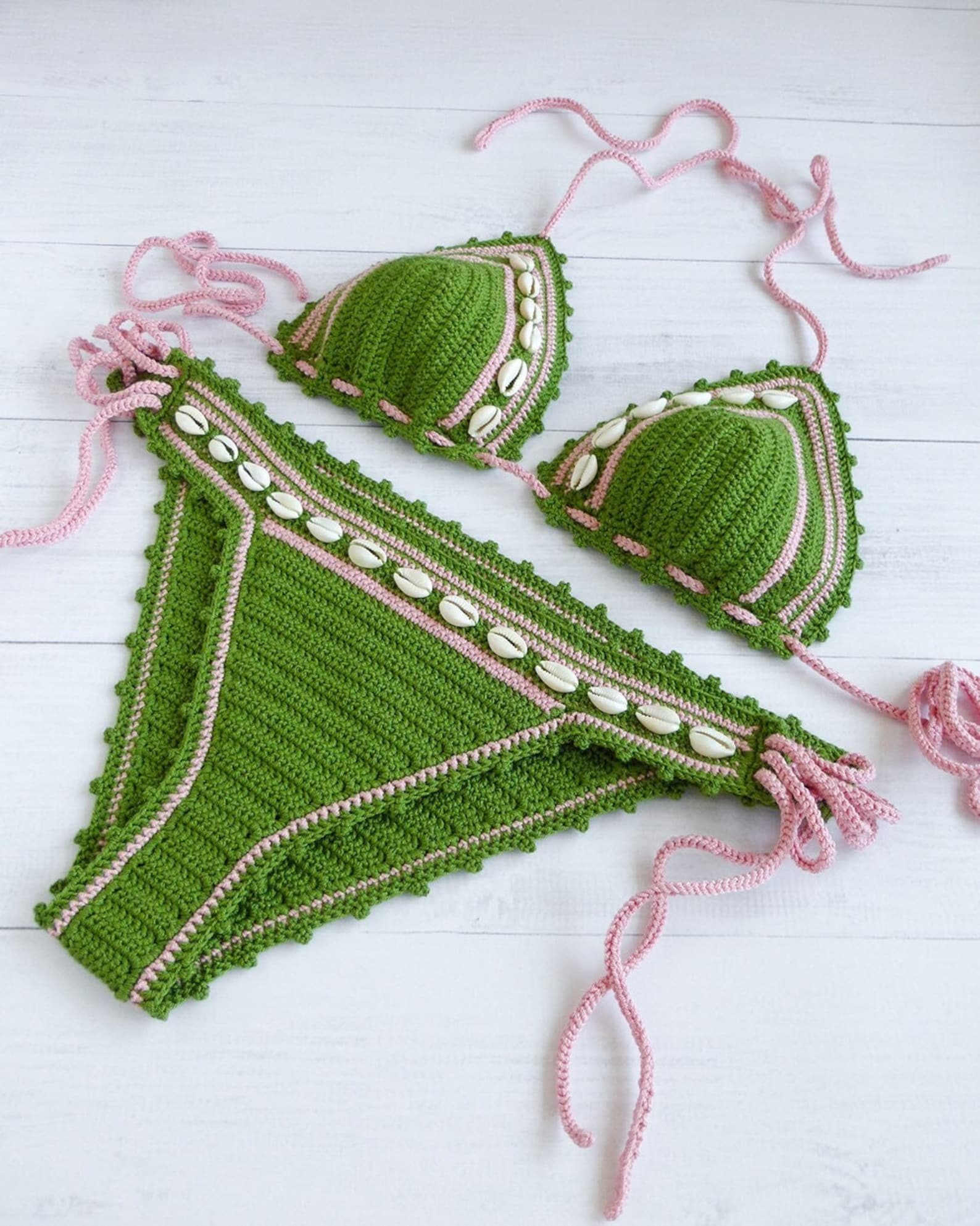 Seashell Crochet Bikini Set Two Tone Swimsuit Crochet, Crochet Swimwear ...