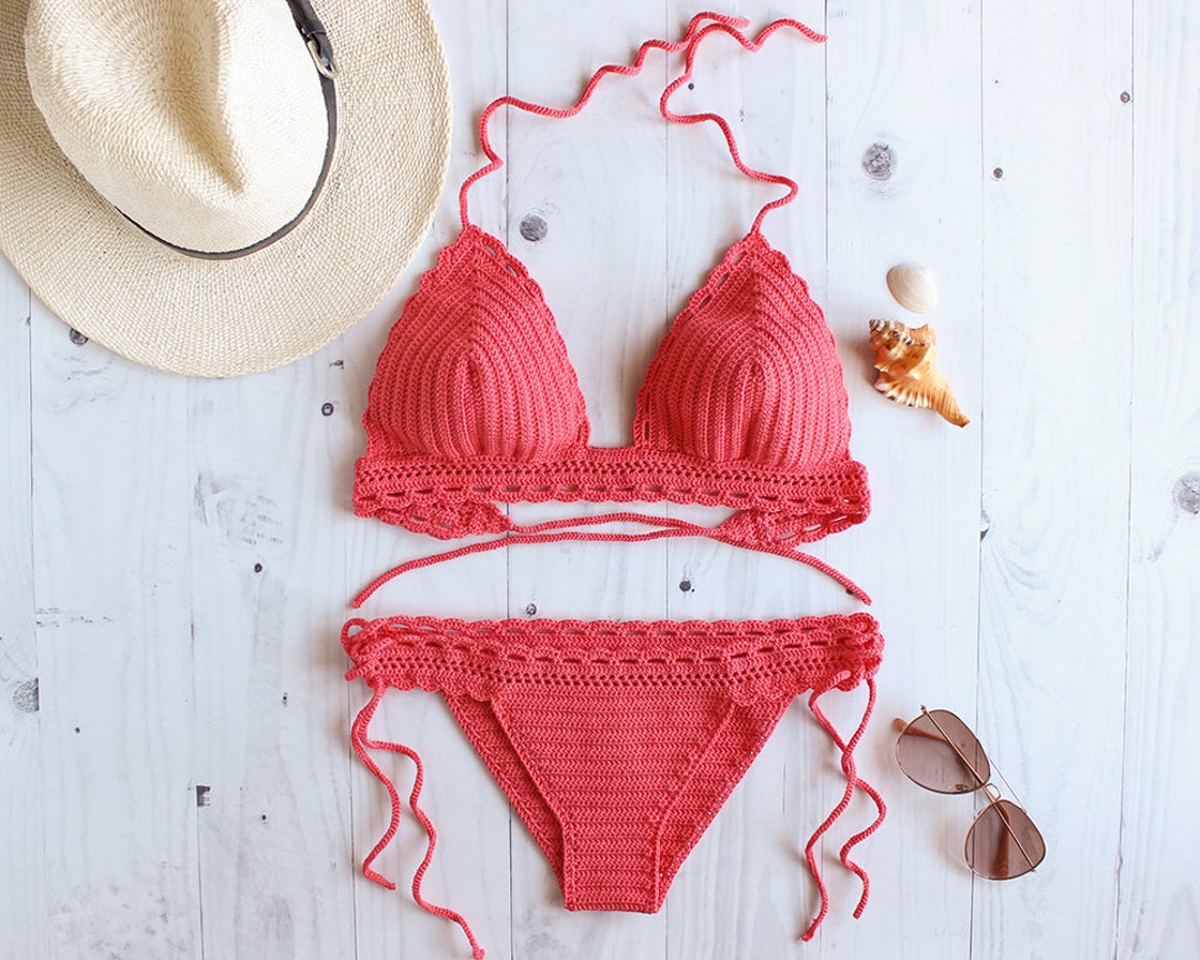 Coral Bikini Crochet - Crochet Bikini Set - Crocheted Swim Suit ...