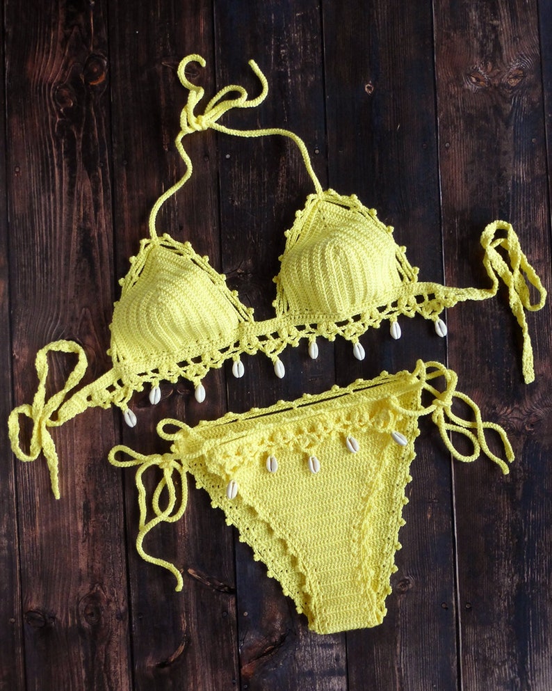 Brazilian Crochet Bikini With Sea Shells, Bohemian Crochet Swimsuit ...
