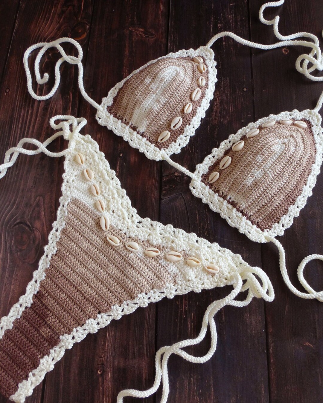 Crochet Bikini Crochet Swimsuit With Sea Shells Brazilian Thong Crochet Swimwear Boho Crochet