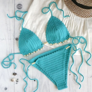 Crochet Swimsuit Brazilian Crochet Bikini Set With Wooden Beads - Etsy