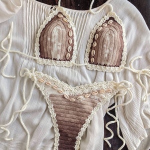 Crochet Bikini, Crochet Swimsuit With Sea Shells Brazilian Thong ...