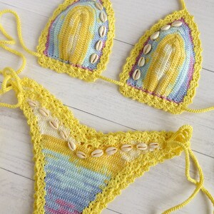 Brazilian High Hip Crochet Bikini With Seashells, Cheeky High Leg ...