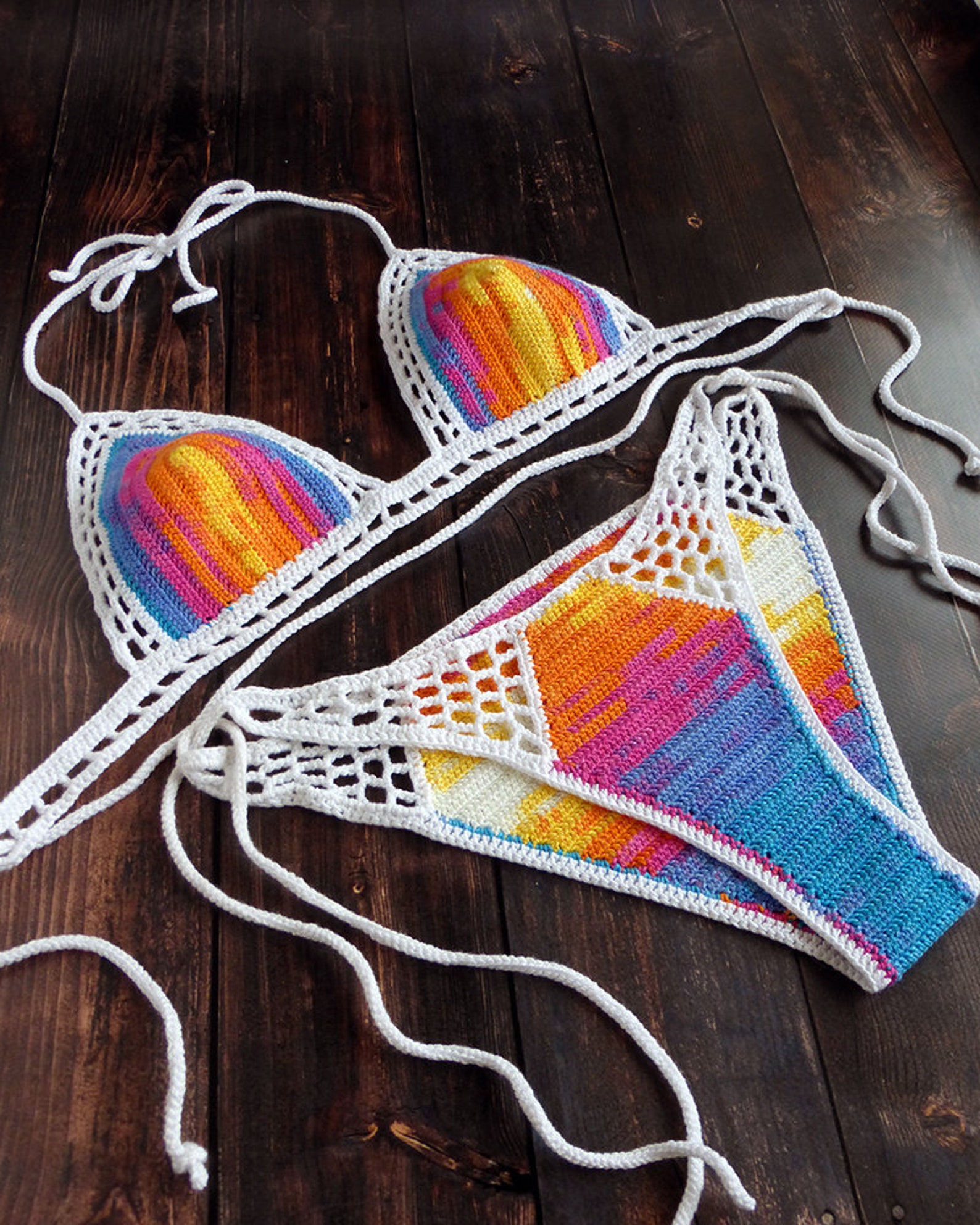 Rainbow Crochet Bikini, Multicolor Crochet Swimsuit, Rainbow Bathing ...