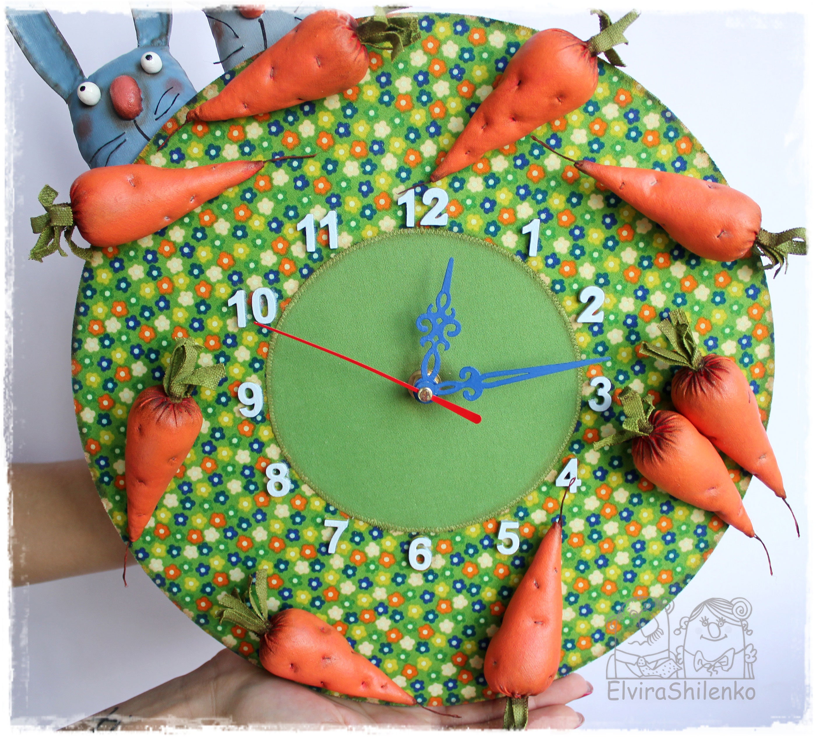 Kitchen clocks Rabbit and Carrot Kids wall clock | Etsy