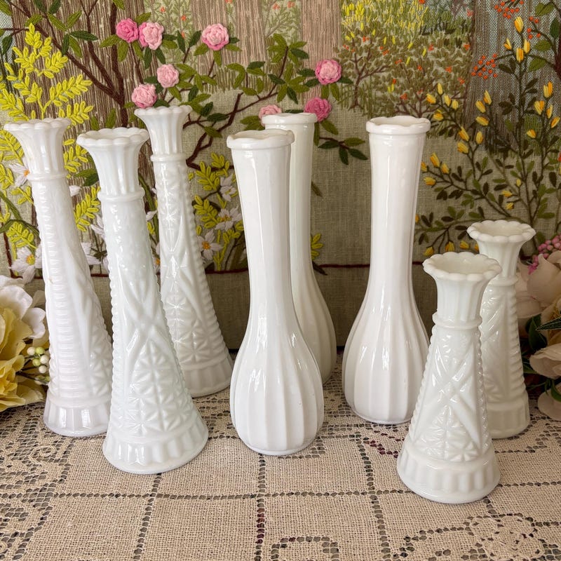 Milk Glass Vases Sets - Etsy