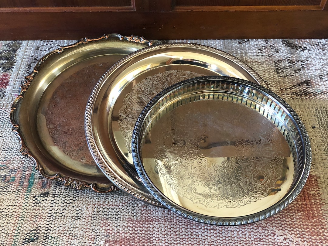 3 Vintage Tray Silver Tray Set of Trays Silver Platter - Etsy