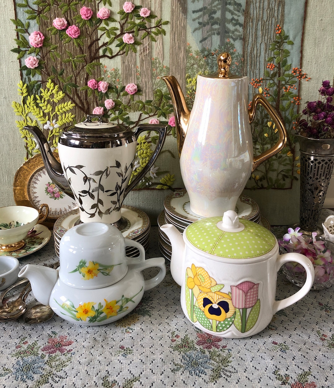 Teapot Vintage Tea Pot Vintage Coffee Pot Tea Cup Antique Teapot Floral ...