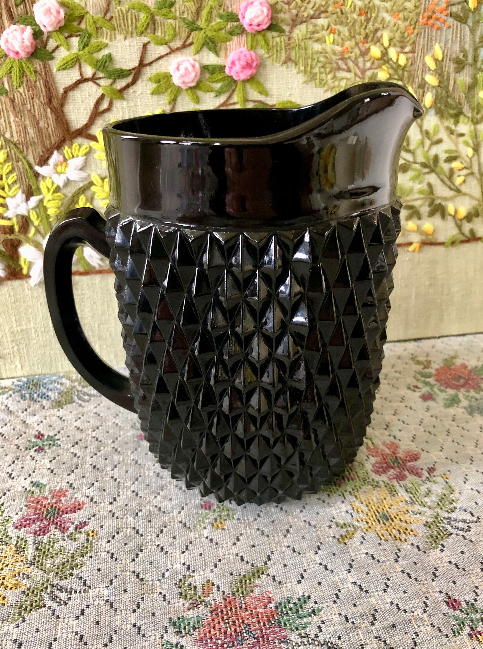 Black Glass Pitcher Black Pitcher Hobnail Pitcher Vintage | Etsy