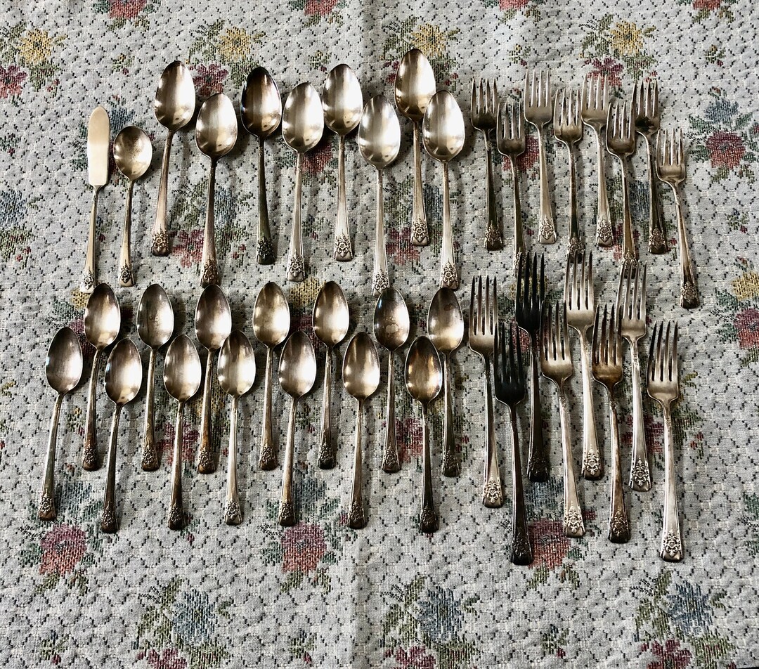 40 Vintage Silverware Set Flatware Set Antique Silverware Vintage ...
