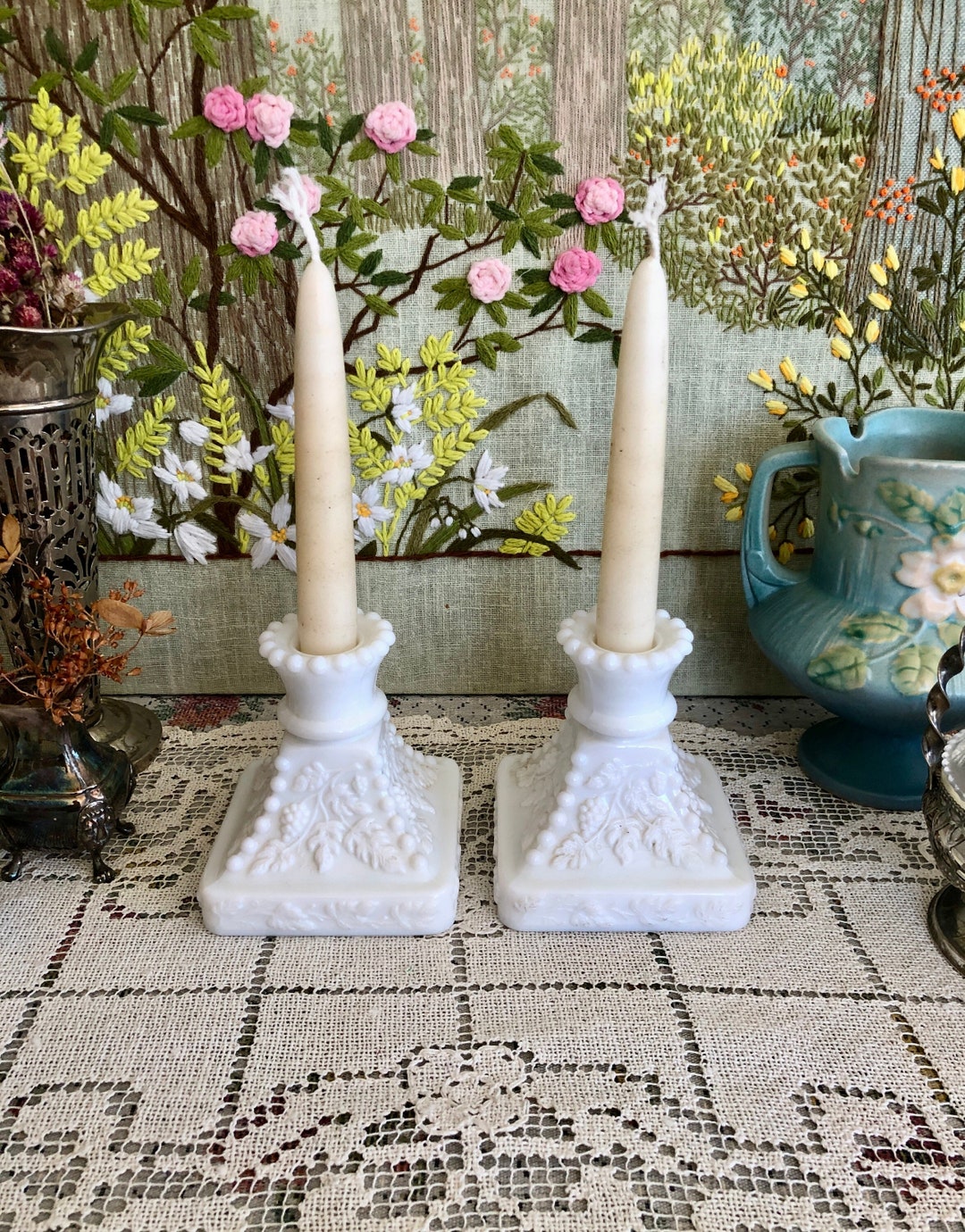 2 Milk Glass Candlesticks Milk Glass Candle Holder White Candlesticks ...