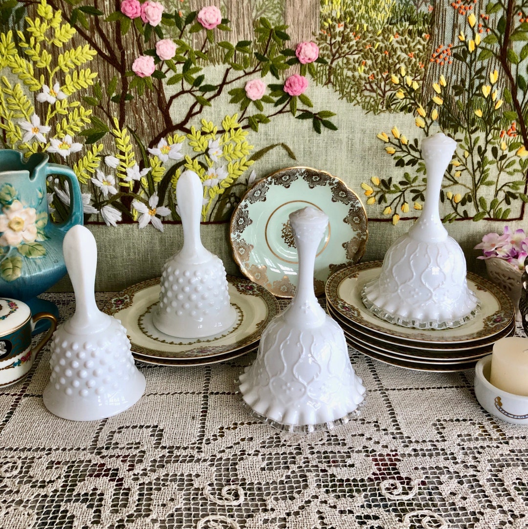 Vintage Bells Milk Glass Bell Antique Bell White Bells Hobnail Bell ...