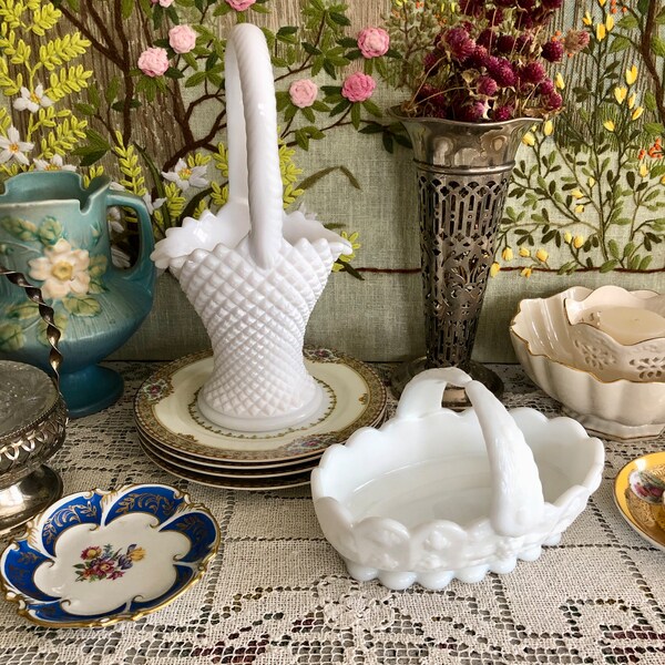 Milk Glass Basket - Etsy