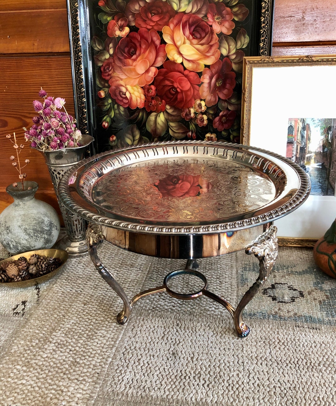 Silver Tray Dessert Stand Plate Stand Silverplate Tray for Cake Plate ...