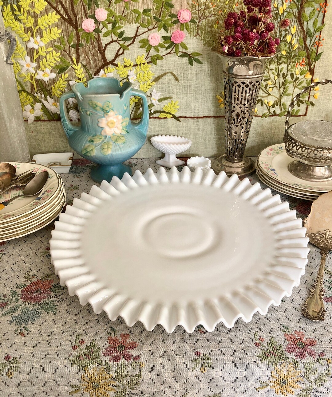 Milk Glass Plate Milk Glass Cake Plate Milk Glass Platter Dessert Tray ...