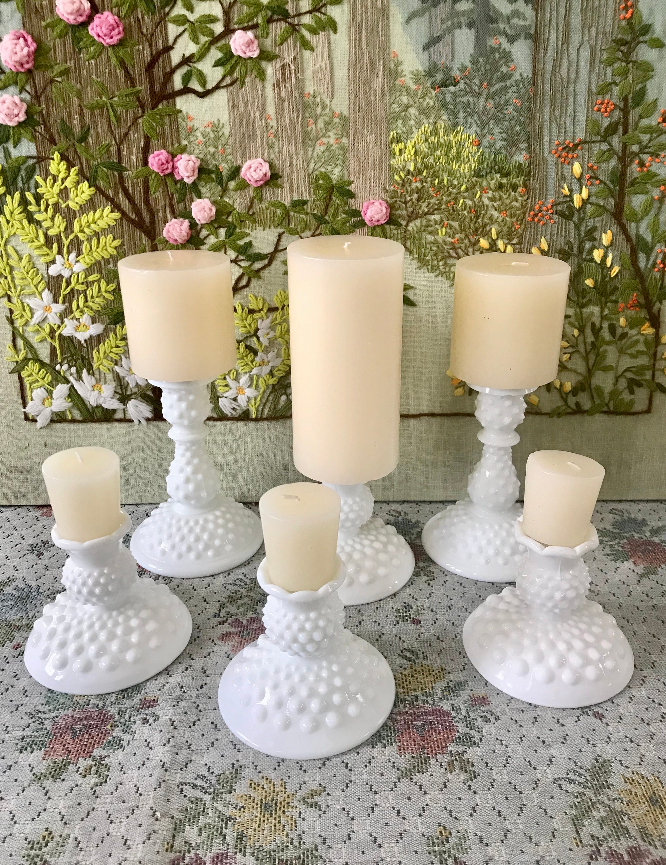 Milk Glass Candle Holder Set Hobnail Milk Glass Candlesticks | Etsy
