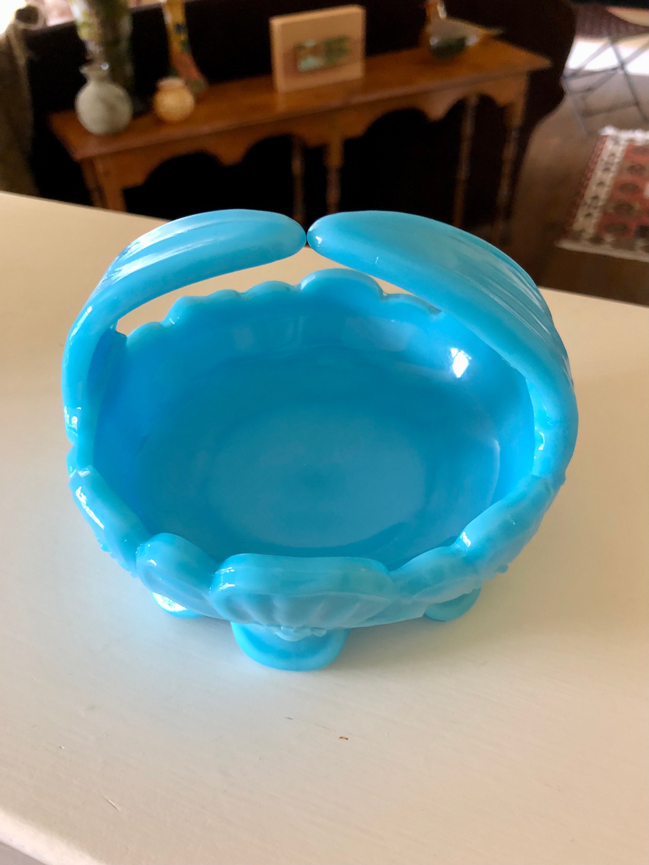 Blue Milk Glass Basket Milk Glass Candy Dish Blue Basket Milk - Etsy