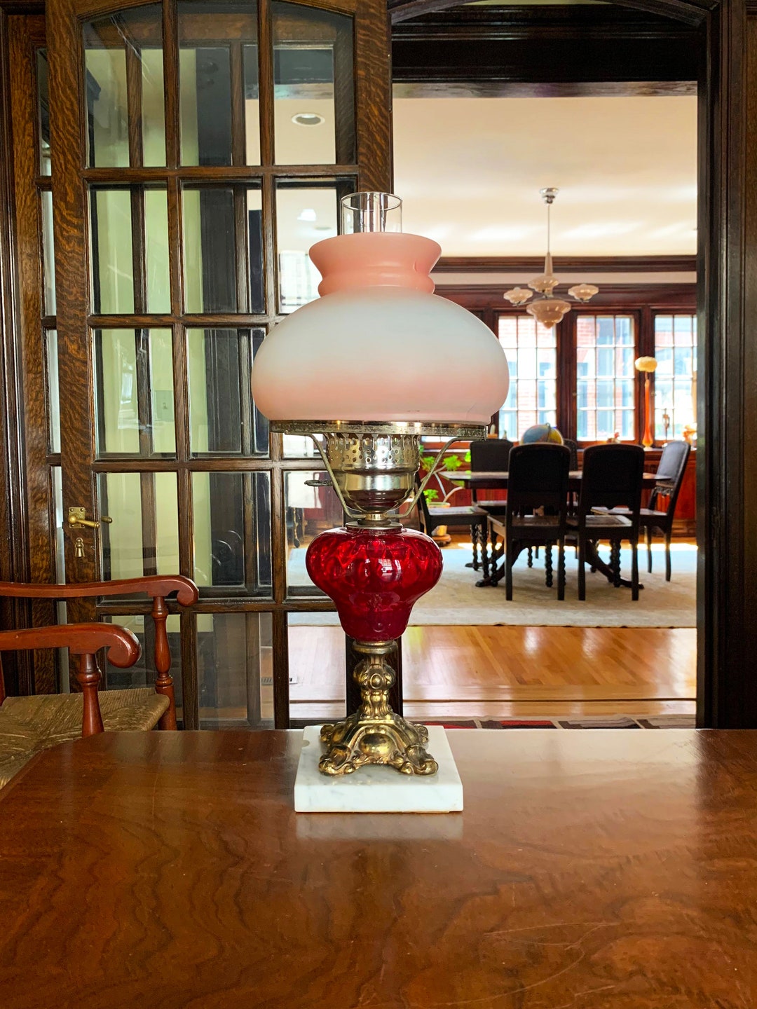 Vintage Lamp Vintage Light Table Lamp Red Glass Lamp Antique - Etsy