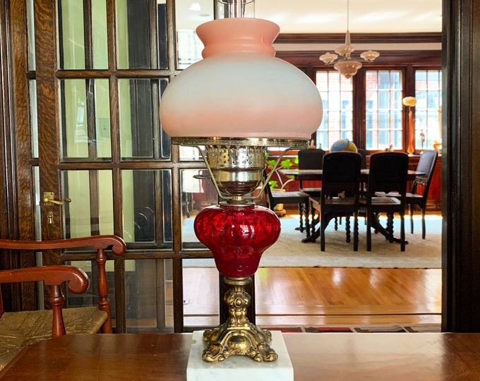 Vintage Lamp Vintage Light Table Lamp Red Glass Lamp Antique - Etsy