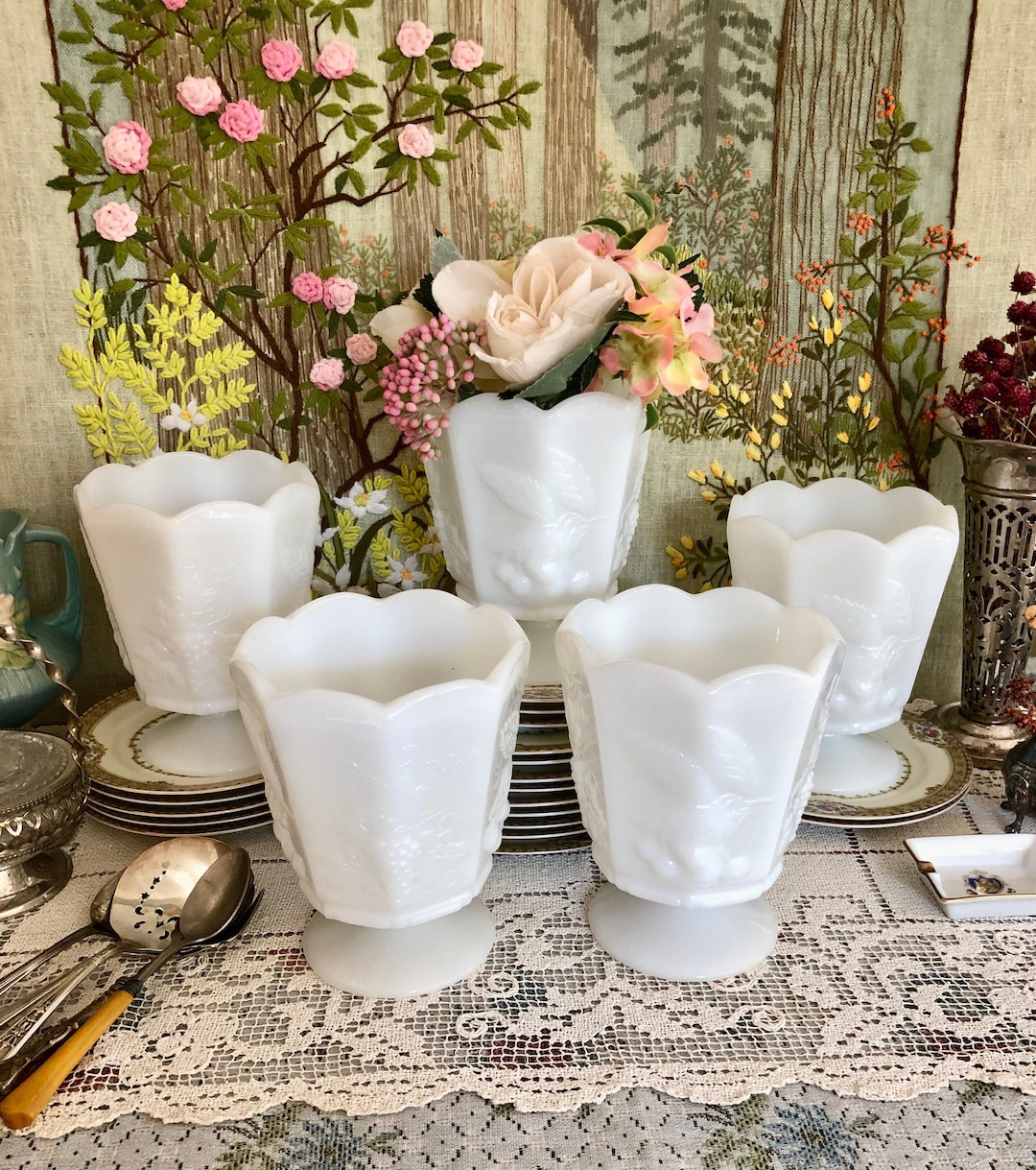 Milk Glass Vase Milk Glass Bowl Milk Glass Candy Dish Vintage Vase ...