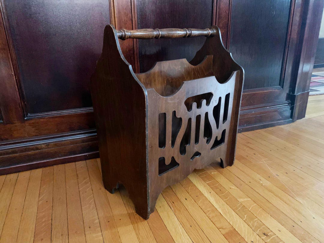 Vintage Magazine Rack Wood Magazine Holder Wood Basket Book Storage ...
