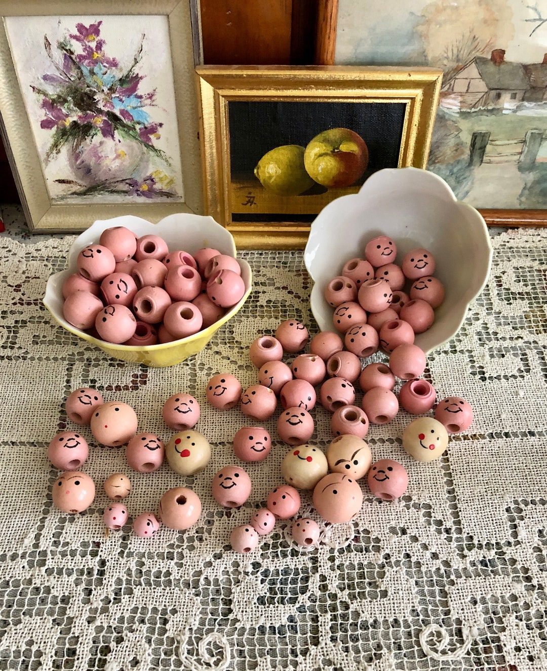 90 Face Beads Wood Beads Necklace Beads for Jewelry Craft Beads ...