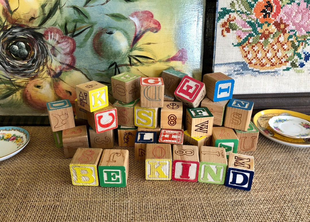 42 Wood Blocks Toy Blocks With Letters Vintage Blocks Antique Blocks ...