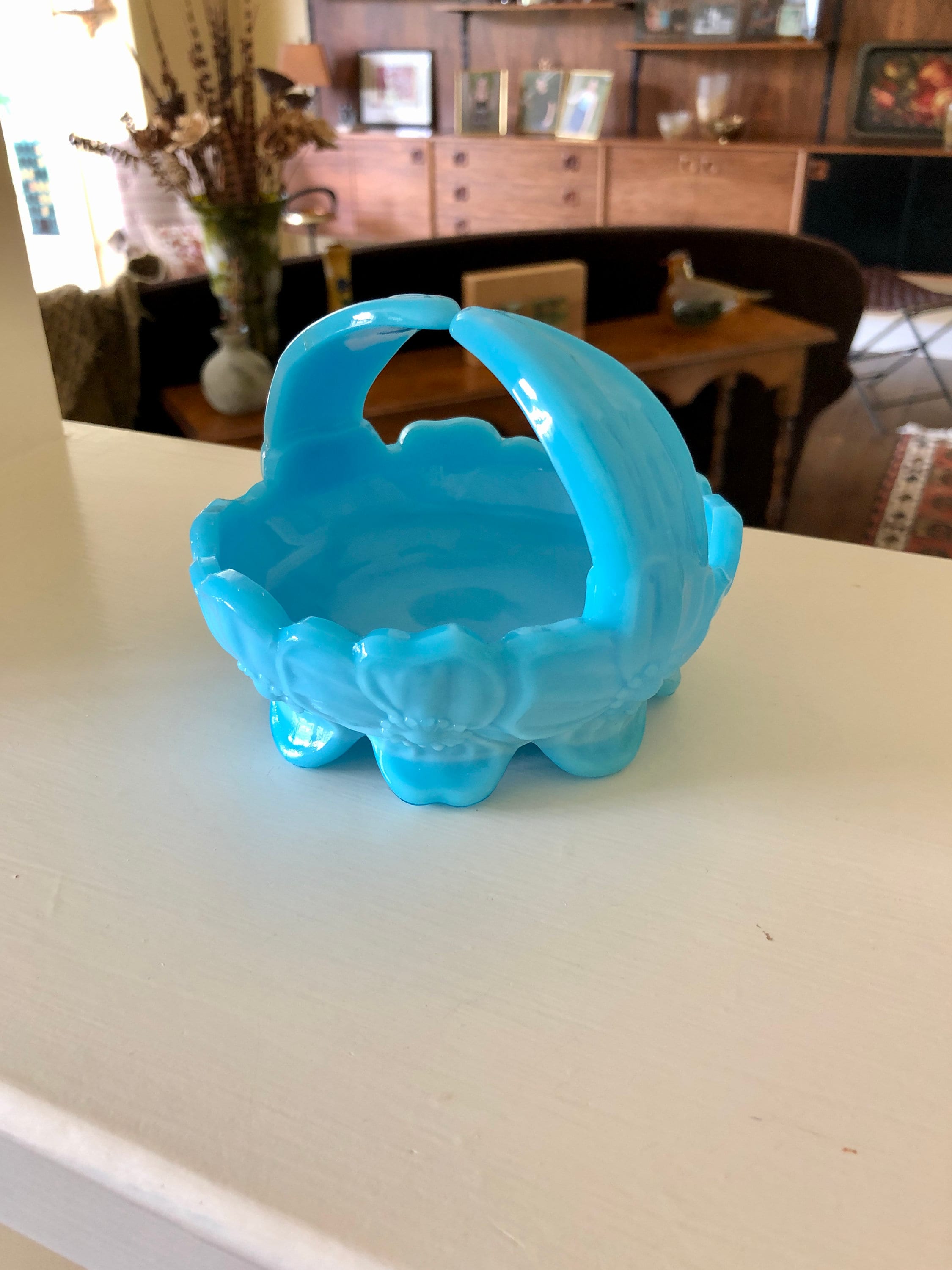 Blue Milk Glass Basket Milk Glass Candy Dish Blue Basket Milk - Etsy