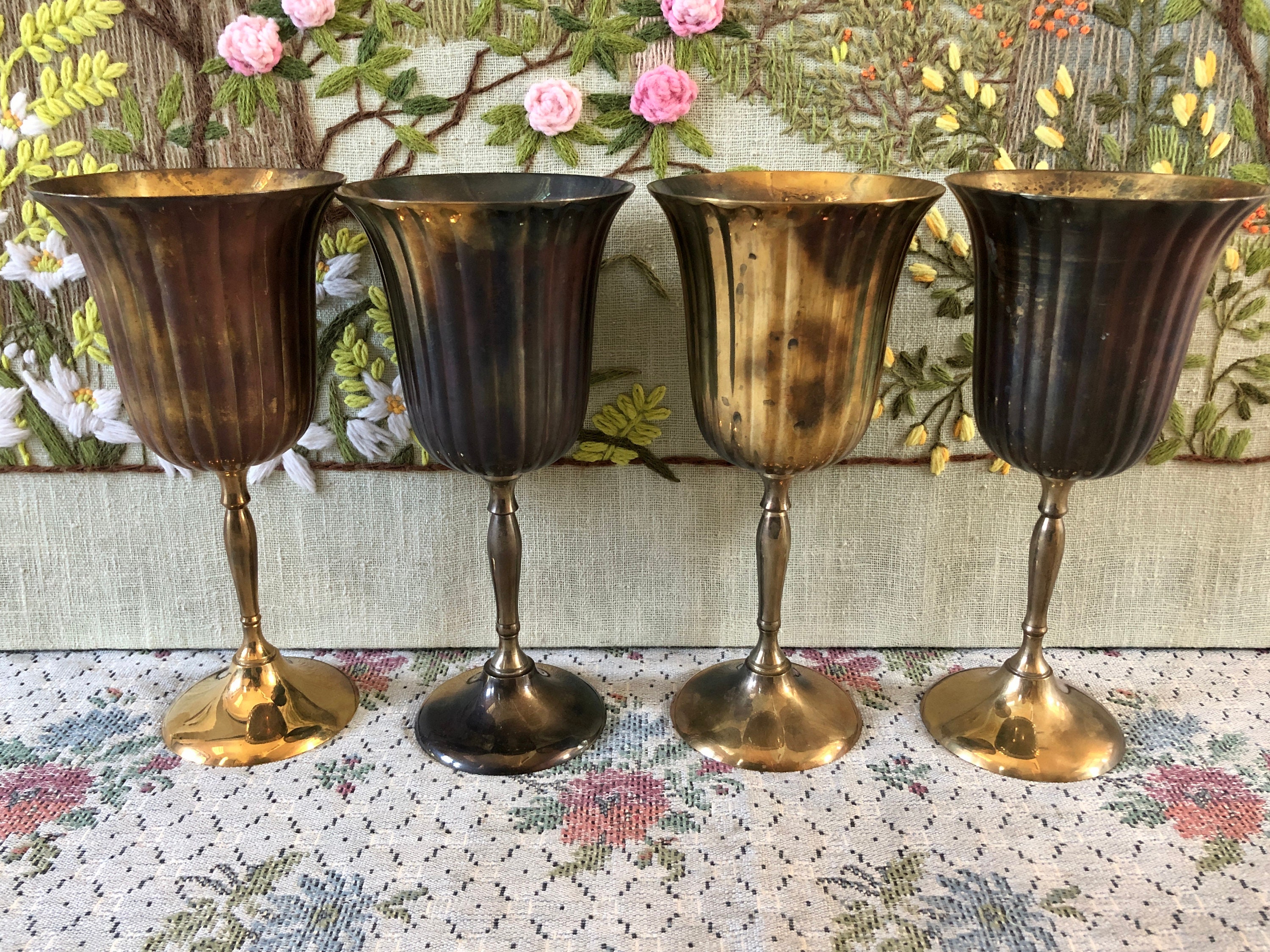 Gold Goblet Vintage Goblets Set Gold Wine Glasses Brass Goblet Etsy