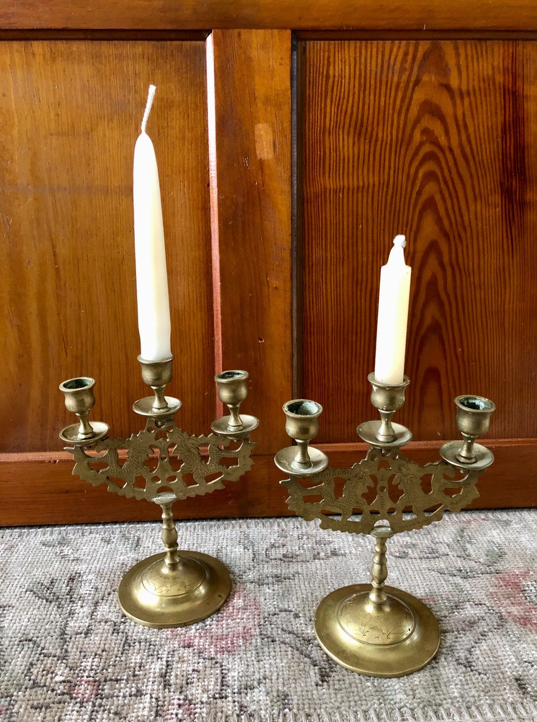 2 Brass Candle Holder Vintage Candlestick Brass Candelabra Gold ...