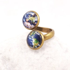 Map Ring World Map Statement Ring Map Earth Ring Galaxy Jewelry Double ...