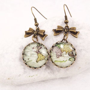 Antique Map Earrings World Map Earrings Vintage World Map Jewelry Globe ...